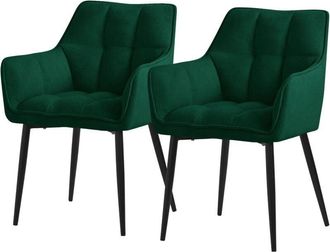 ML Design Lot de 2 Chaises Salle à Manger en Tissu Éponge, Vert Foncé, Chaises Cuisine avec Assise Rembourrée Épaisse et Pieds Métalliques, Dossier et