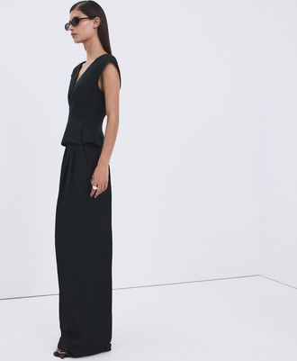 Mango Pantalon droit lin &agrave; pinces bleu marine - Femme - 34 - MANGO