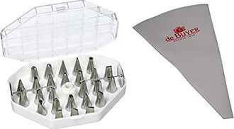 De Buyer 2114.20 -coffrets 26 douilles inox+adaptateur & 4856.40N -poches patissieres reutilisables 40cm