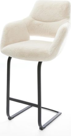 DELIFE Barstuhl Yago-Flex Pl&uuml;sch Creme-Wei&szlig; Freischwinger Flach Metall Schwarz Taschenfederkern, Barst&uuml;hle