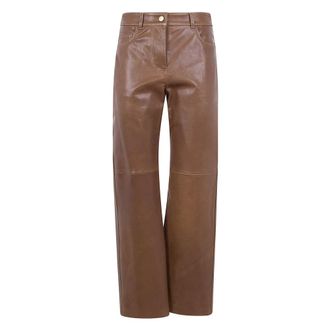Max Mara Pantalon Droit en Cuir - Femme - Pantalons - Brun - Taille: 36 FR