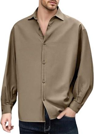Generic Chemises habill&eacute;es pour homme, chemise formelle grande taille, chemises daffaires, couleur unie, chemise &agrave; manches longues, col &agrave; revers, hauts bouton