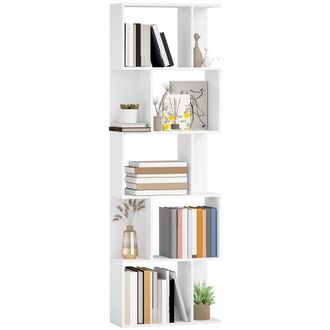 HOMCOM B&uuml;cherregal mit 5 Ebenen, S-f&ouml;rmiges Aufbewahrungsm&ouml;bel mit Regalen, Aufbewahrungsregal f&uuml;r Wohnzimmer, Schlafzimmer B&uuml;ro, 60 x 24 x 184,5 cm, wei&szlig;