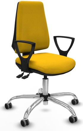 Piqueras y Crespo Elche Home Studio Stuhl mit festen Armlehnen, ausgestattet mit Asincro und Schneideschaum, 65 mm Rollen, Parkett, Gelb