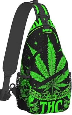 Generic L&eacute;ger Sacoche Homme Bandouliere Art vert psych&eacute;d&eacute;lique de feuilles de cannabis Sac &agrave; Bandouli&egrave;re Mode Crossbody Bag pour Randonn&eacute;e Cyclisme &eacute;cole