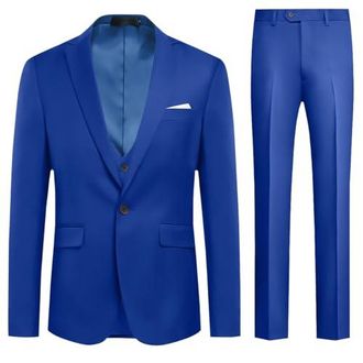 AlltheMen Costume Homme 3 Pcs Costard Slim Fit Blazer et Pantalon Gilet Mariage Party Smoking Bleu 3 L