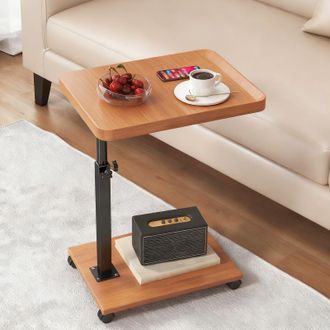 Generic C-F&ouml;Rmiger Beistelltisch, Betttisch Mit 360&deg;-Rundumrollen, H&ouml;Henverstellbar, Einbaubar, Abgerundete Ecken