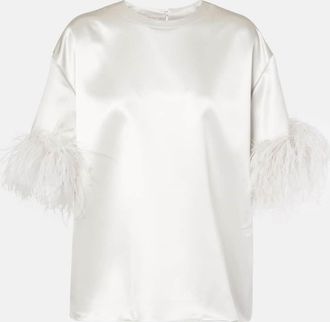 Valentino Top aus Seidensatin mit Federn