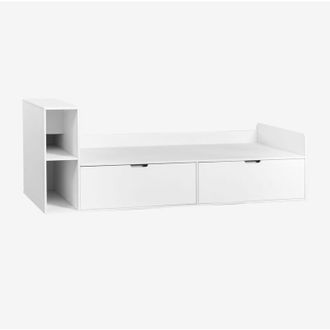 Sklum Bett f&uuml;r 90 cm Matratze mit 2 Schubladen und Stauraum Janete Weiss Links 90 x 190 cm