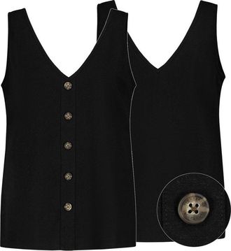Eight2Nine Kurzarmshirt Damen Sommertop Leinen Bluse V-Ausschnitt locker mit Zierkn&ouml;pfen TOP
