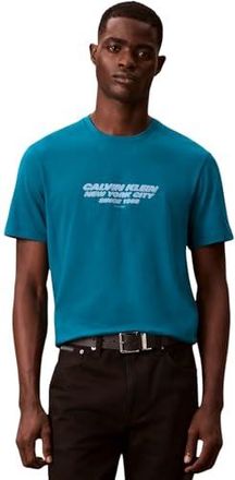 Calvin Klein SS 30S Whsl SP Cknyc Graphic Tee Lv04Re834G T-Shirts Graphiques, Blue (Teal Marine), M Homme