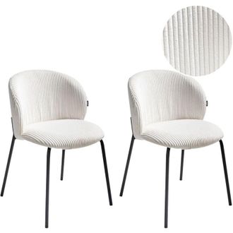 Beliani Esszimmerstuhl 2er Set Cremewei&szlig; aus Cord Stoff Gepolstert Abgerundete R&uuml;ckenlehne Retro Eleganter Moderner Stil St&uuml;hle f&uuml;r Esszimmer K&uuml;che