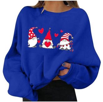 Generic Pull &agrave; manches longues et col rond imprim&eacute; graphique pour femme pour la Saint-Valentin 2026, bleu, 3XL