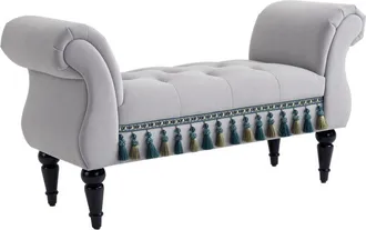 HOMCOM Sitzbank Polsterbank, Samtoptik, Luxus Bettbank mit Holzbeine, Flurbank f&uuml;r Schlafzimmer, bis 150 kg Belastbar, Hellgrau, 117 x 40 x 58 cm - Homcom