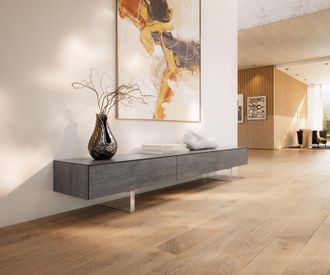 DELIFE Lowboard Cuor 200 cm Keramik Beton Grau 1 Klappe 1 Schubfach Fu&szlig; Schwebeoptik Acrylglas, Lowboards