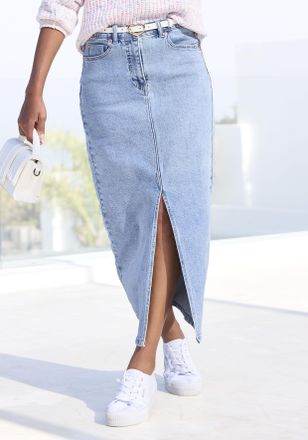 Buffalo Jeansrock BUFFALO, Damen, Gr. 34, blau (light blau washed), Denim/Jeans, Obermaterial: 98% Baumwolle, 2% Elasthan, unifarben, figurumspielend kn&ouml;chell