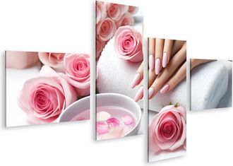 Islandburner Bild auf Leinwand Luxuriöse Hände mit rosa Maniküre auf weißem Handtuch und Rosen Nagelstudio Bilder Wandbilder Poster