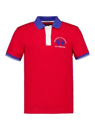 La Martina Herren Polo-Shirt rot Baumwoll-Piqu&eacute;