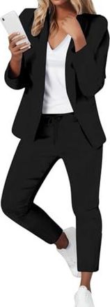 Generic Ensemble de costume décontracté et daffaires pour femme, veste de travail habillée, taille haute, pantalon droit, Noir, XL