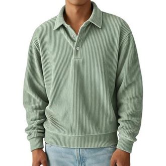 Generic Polo tendance &agrave; texture gaufr&eacute;e pour homme Printemps Automne D&eacute;contract&eacute; T-shirt Tops Chemise Col en V Col Revers, vert clair, 5XL