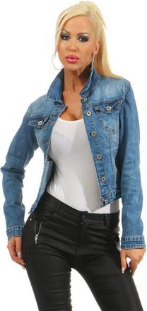 Fashion4Young 4978 Damen Jeansjacke Damenjacke Jeans Jacke Kurze Jacke Stretch-Denim (Blau, XL-42)