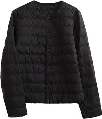Generic Vestes dhiver pour femmes, veste à manches longues, manteau léger en duvet avec fermeture éclair, couleur unie, col rond, léger, rembourré, ample, ves