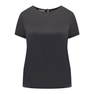 Emporio Armani Kurz&auml;rmelige Seidenbluse aus Satin - - Blouses & Shirts - Damen - Blau - 2XL