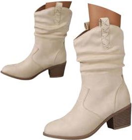 Generic Bottes de cowboy pour femme, bottes de cowboy à mollet large, à enfiler, à talon épais et à bout pointu, chaussures de cowgirl occidentales à enfiler,