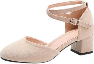 Generic Bout Rond pour Femmes Mary Janes Block Heel Cheville Strap avec Boucle Chaussures élégantes Confortables pour Le Bureau de fête au Quotidien,Beige,42.