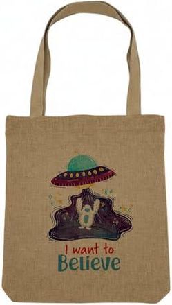 Fabulous Sac Shopping Tote Bag Aspect Lin - I want to Believe Enfant R&ecirc;ve Mythe Ovni - Sac de Courses Toile Epaisse 360g Beige Naturel Cabas Port&eacute; Epaule Solid