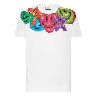 Philipp Plein Homme, Tops, Blanc, Taille: 4XL T-Shirt Col Rond Smile