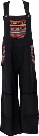 Guru Shop Weite Latzhose, Ethno Style Boho Oversize Einteiler, Overall - Schwarz, Damen, Baumwolle, Size:L/XL