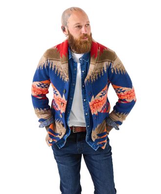 Joe Browns Herren-Strickjacke mit Azteken-Strickmuster, Wilder Seitenschalkragen, regul&auml;r, Mehrfarbig, Gr&ouml;&szlig;e S