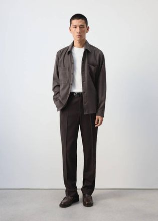 Mango Surchemise laine m&eacute;lang&eacute;e poches marron - Homme - XXL - MANGO MAN