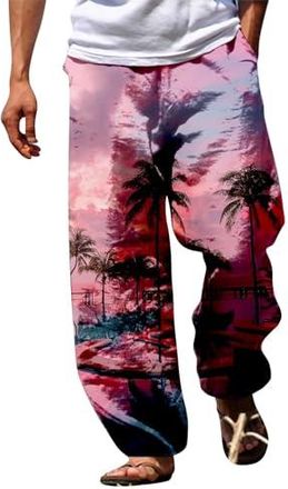 Generic Pantalon baggy stretch long décontracté pour homme - Look hipop - Style punk - Respirant - Léger et confortable - Style hawaïen - Pantalon de plage - 