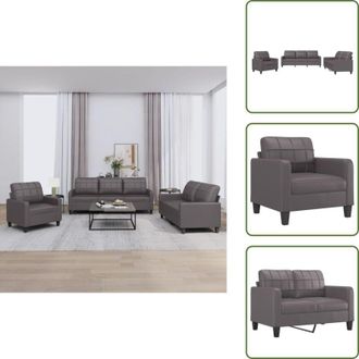 vidaXL Vidaxl - 3-tlg. Sofagarnitur mit Kissen Grau Kunstleder - Couch - Wohnzimmersofa - Ledercouch - Ecksofa - Grau Sofa