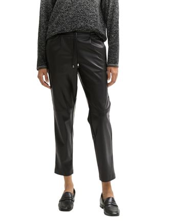 Tom Tailor Damen Loose Fit Hose in Fake-Leder-Optik, 14482 - Deep Black, 38/28