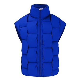 Generic Veste dhiver surdimensionn&eacute;e pour femme, col montant, isol&eacute;e, rembourr&eacute;e, avec poches, gilets en duvet pour femme, bleu, XXL