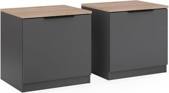 Vicco Nachttisch Betti, Nachtkommode, Anthrazit/Eiche, 50 x 50 cm 2er Set