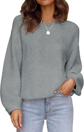 Zeagoo Pull &agrave; manches chauve-souris pour femme - Pull en tricot - Col rond - Confortable - Automne - Hiver - S-XXL, gris, XL