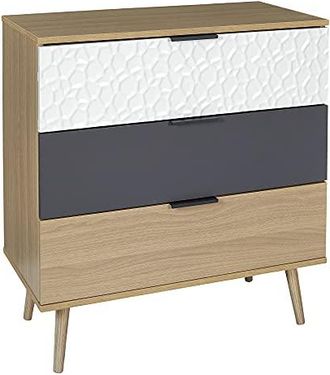 The Home Deco Factory HD7147 Kommode mit 3 Schubladen, Möbel zur Aufbewahrung, Holz, Weiß/Grau/Anthrazit, 80 x 39 x 75 cm