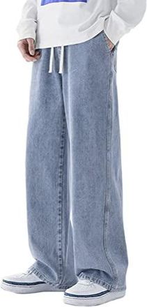 ORANDESIGNE Baggy Jeans pour Hommes Jeans Ample Basique Décontracté Mode Harajuku Skateboard Jeans Large à Taille élastique Garçon Denim Pantalon Droit avec Cordo