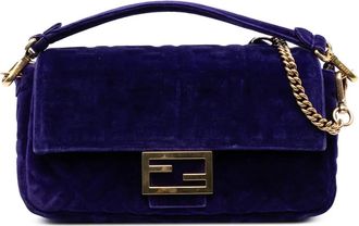 Fendi 2010-2025 Zucca Baguette Satchel-Tasche aus Samt mit Prägung - Violett