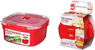 Sistema Cuiseur vapeur micro-ondes avec panier vapeur | 2.4 L Cuiseur vapeur aliments medium | sans BPA | Rouge/Transparent & Micro-ondes Easy Eggs | 271 ml |