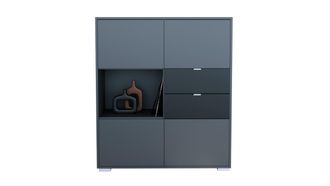 Vladon Highboard Milano, Sideboard mit 4 Türen Anthrazit matt und 2 Schubladen Schwarz matt, Made in Germany, Korpus Anthrazit matt (103 x 118x 37 cm)