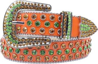 Generic Ceinture élégante en cuir PU clouté avec strass pour femme Accessoire de fête, Orange, jusquà 3 mois