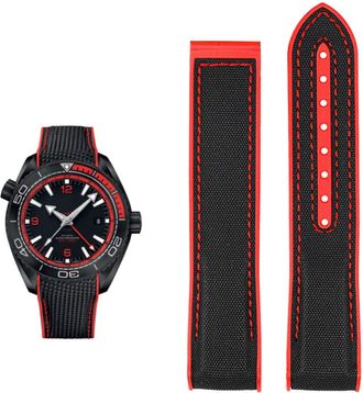 Generic Uhrenarmband für Omega 300 SEAMASTER 600 Planet Ocean Silikon-Nylonarmband Uhrenzubehör Uhrenarmbandkette 20 mm 22 mm Gürtel (Farbe: Schwarz BK, Größe
