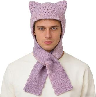 Generic &Eacute;charpe &agrave; capuche pour femme, coiffe tricot&eacute;e avec oreilles de chat, chapeau &agrave; capuche | pour femmes, skieurs, randonneurs, coureurs, magasins, voyage