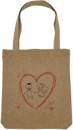 Fabulous Sac Shopping Tote Bag Aspect Lin - Dessin dEnfant Couple Mari&eacute; Mariage Illustration Mignon Papa Maman - Sac de Courses Toile Epaisse 360g Beige Nature