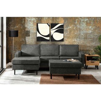 Konsimo INVIA Loft Ecksofa links 4 Sitzer aus Leder und Mikrofaser, dunkelgrau